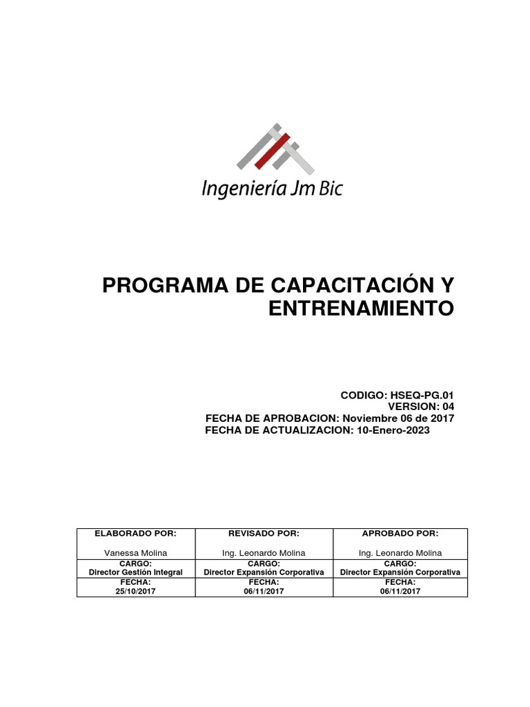 Programa de Capacitacion | PDF | Creación de capacidad | Seguridad y salud ocupacional