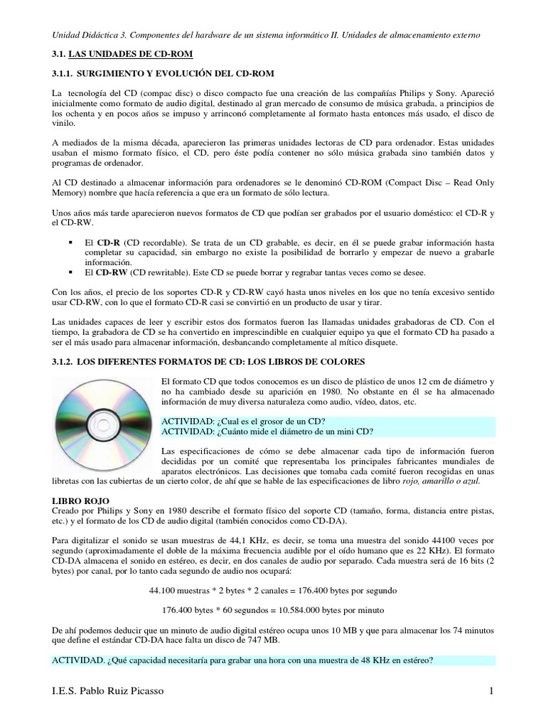UD03 3compontentes II Unidades de Almacenamiento Externo | PDF | Disco ...