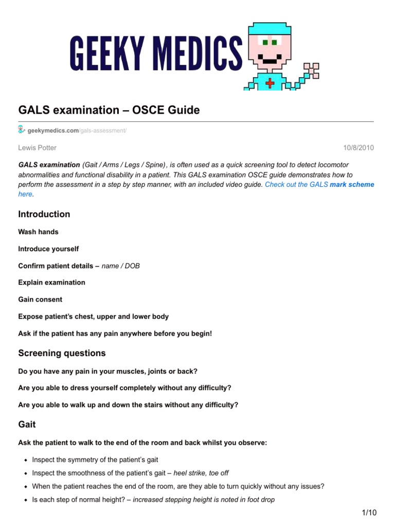 GALS Examination OSCE Guide | PDF | Anatomical Terms Of Motion | Limbs ...
