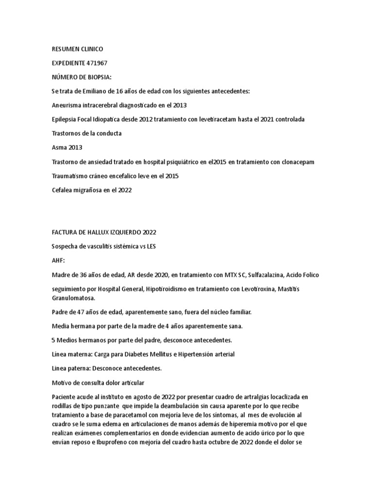 Resumen Clinico | PDF | Medicina CLINICA | Especialidades Medicas