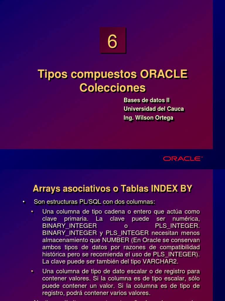 Tipos Compuestos ORACLE - Colecciones | PDF | Pl / Sql | SQL