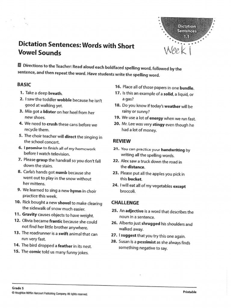 Spelling Dictation Sentences | PDF