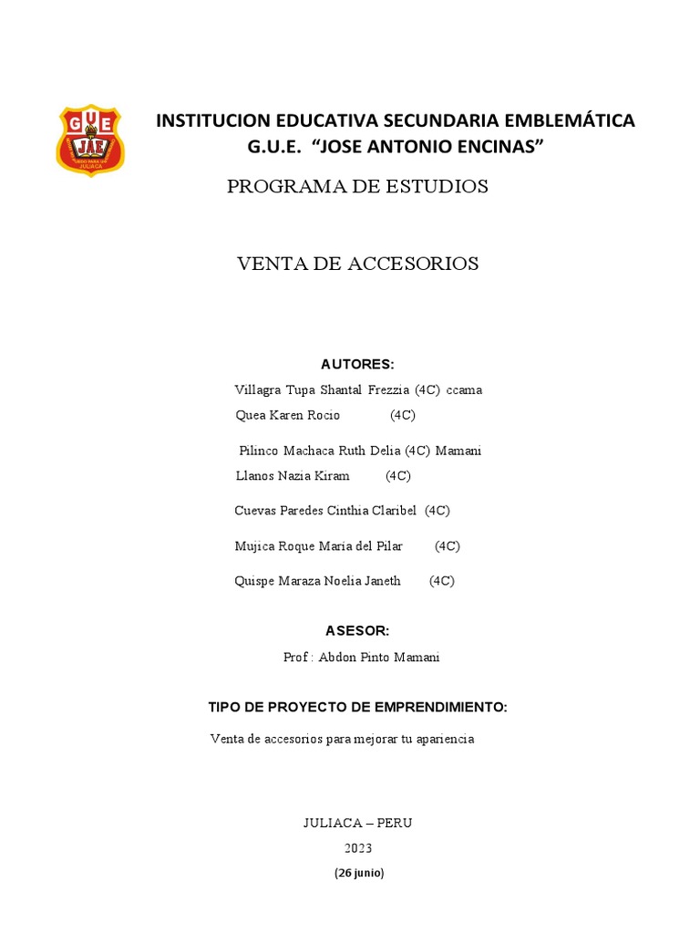 Formato Proyecto de Emprendimiento-2023 EPT | Descargar gratis PDF | Iniciativa empresarial ...