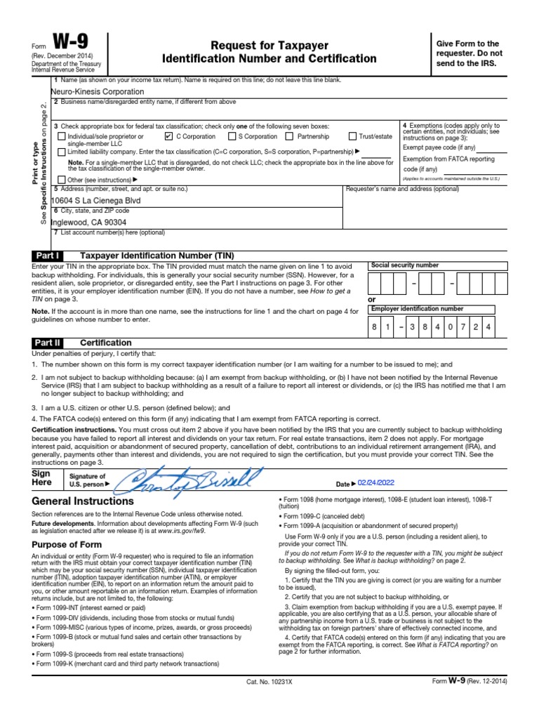 NKC Form w9 Signed | PDF | Limited Liability Company | Social Security ...