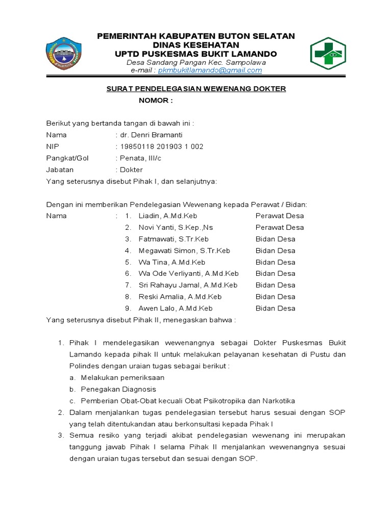 1.2.1 C Surat Pendelegasian Wewenang Dokter Ke Bidan Desa | PDF