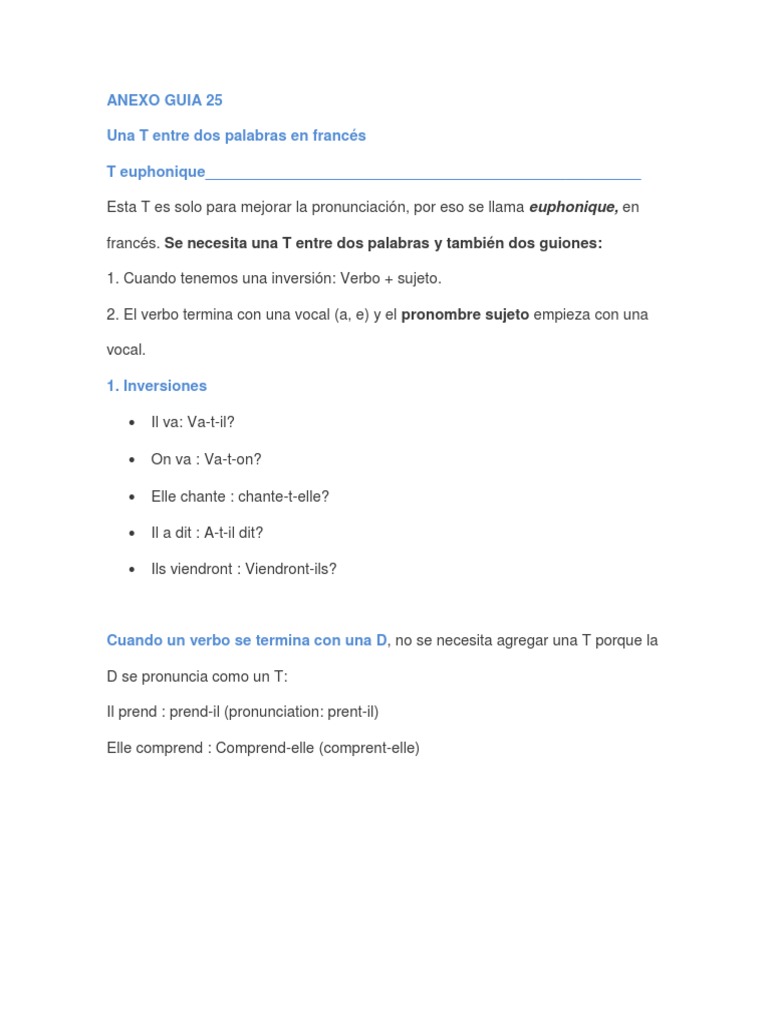 Una T entre dos palabras en Francés | PDF