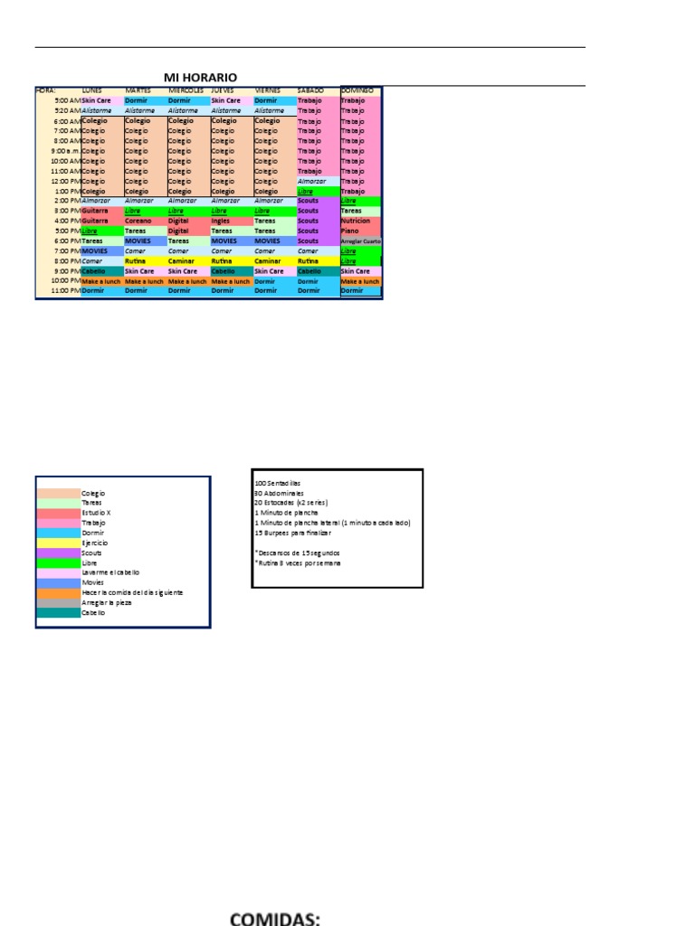 Horario Y Comidas | PDF | Cocinando | Comida y bebida