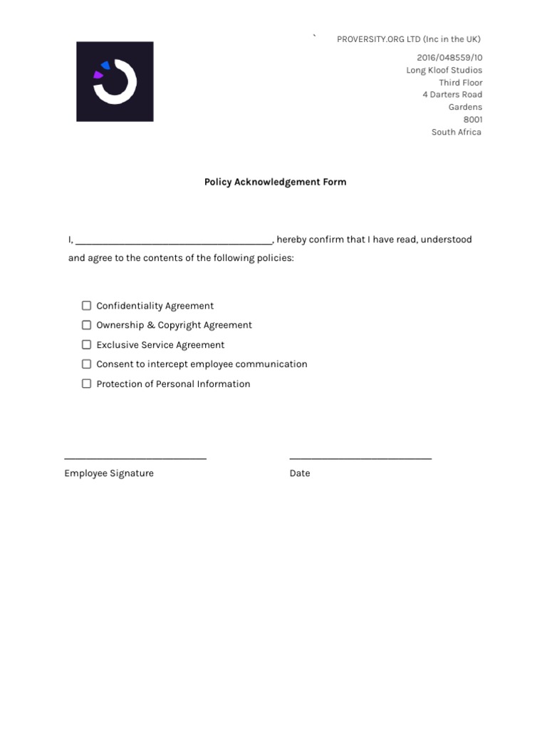Policy Acknowledgement Form (3) (9) | PDF