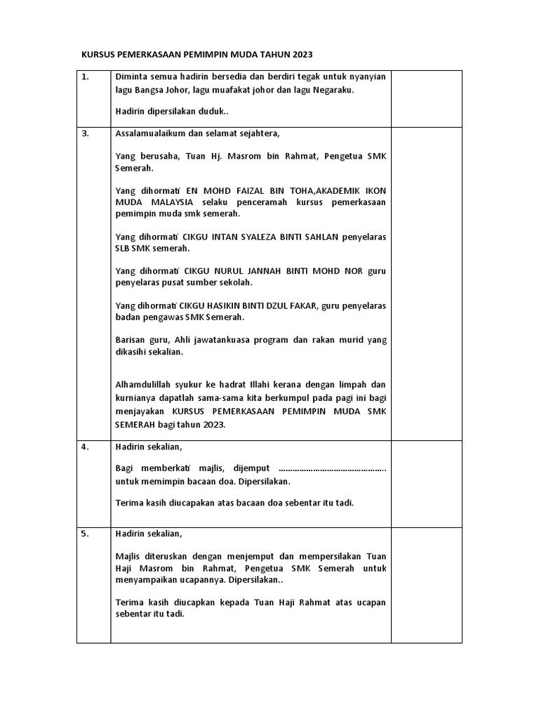 Teks Pengacara Program Kepimpinan | PDF