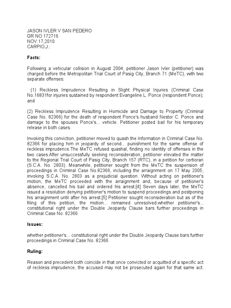 Constructive Intent (Culpa) - Ivler Vsan Pedro | PDF | Double Jeopardy ...