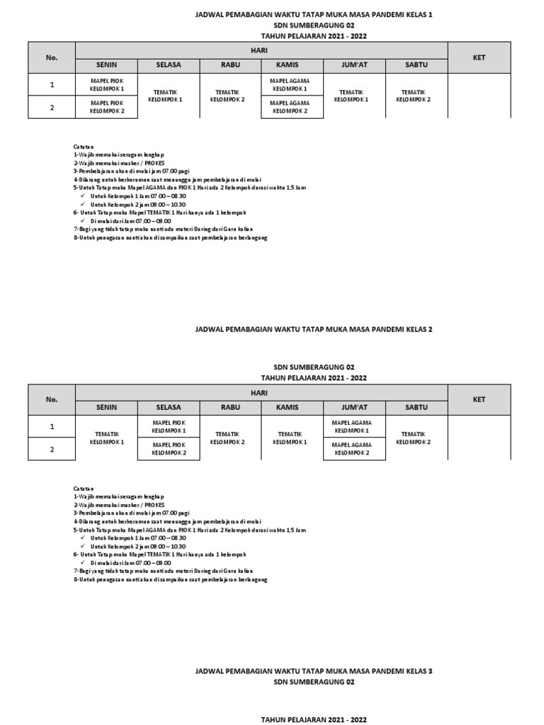Jadwal Kelas 1-6 | PDF