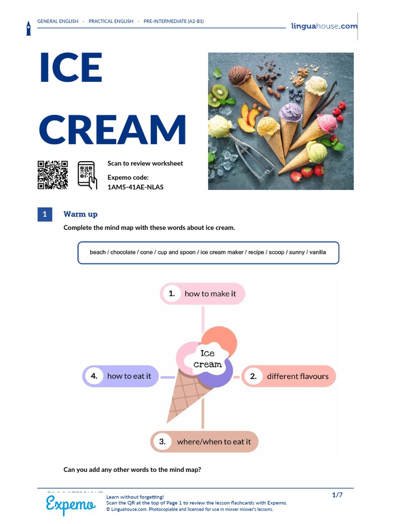 Ice Cream Vocabulary and Activities | PDF | Adverb | Verb