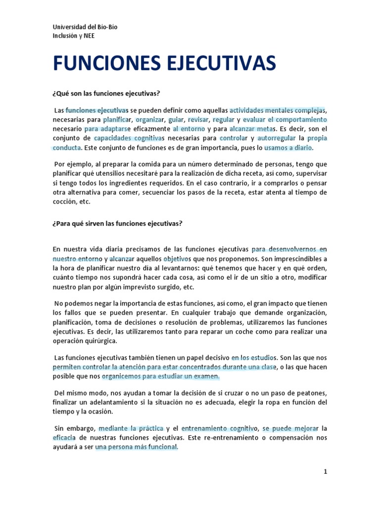 Funciones Ejecutivas: Definición y Tipos | PDF | Desorden hiperactivo y ...