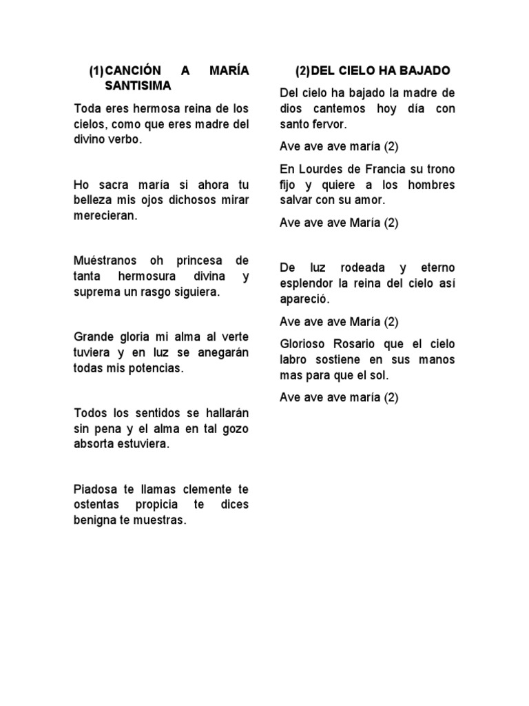Canciónes A María | Descargar gratis PDF | Amor | María, madre de Jesús