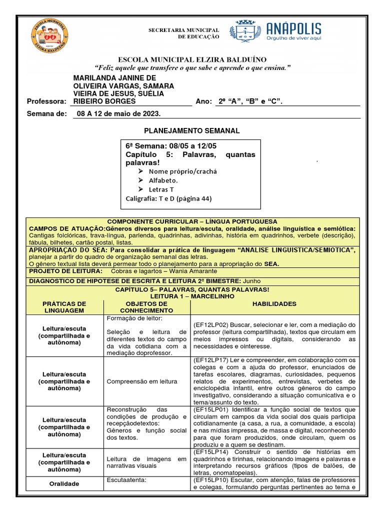 PLANO DE AULA - 08.05 A 12.05 - 2º ANO | PDF | Sílaba | Escrita