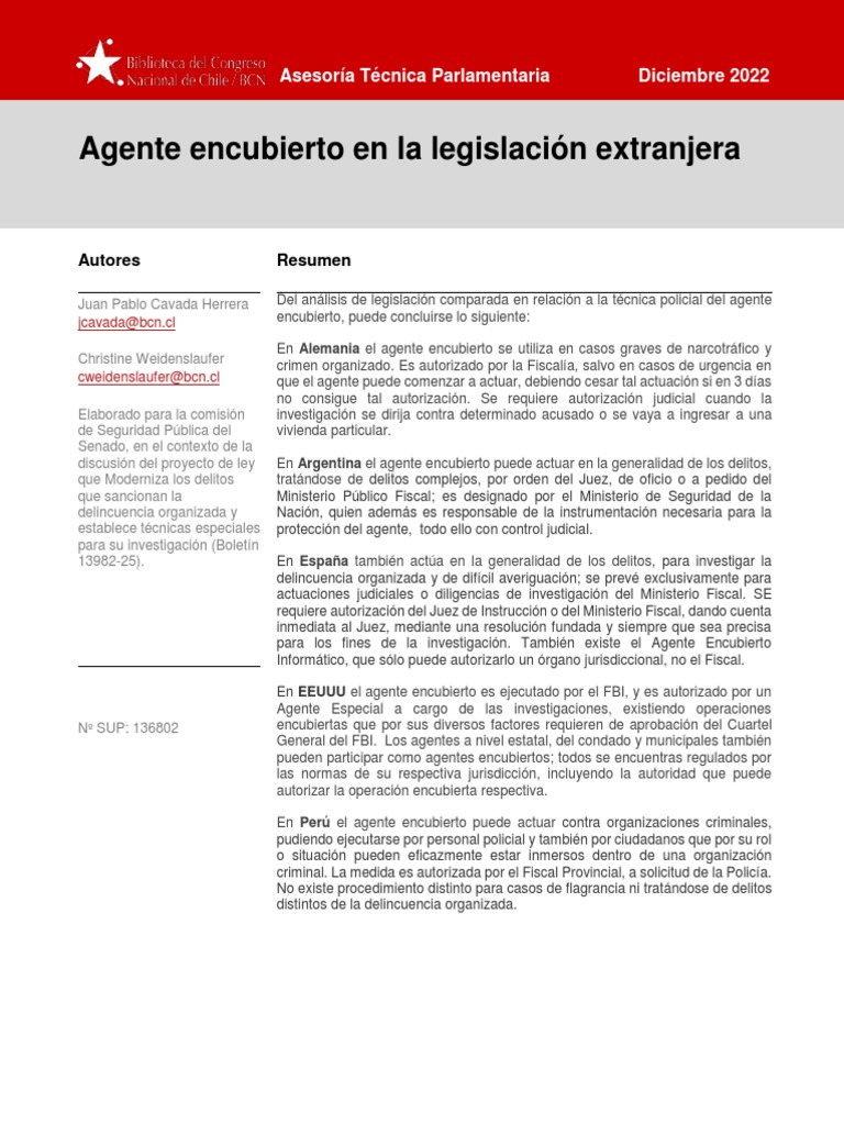 Agente Encubierto en Legislación Comparada | PDF | Fiscal | Policía