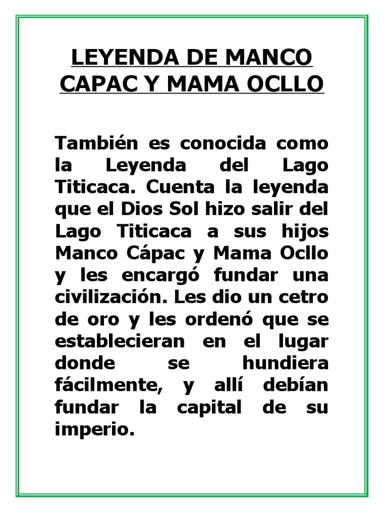 Leyenda de Manco Capac y Mama Ocllo | PDF