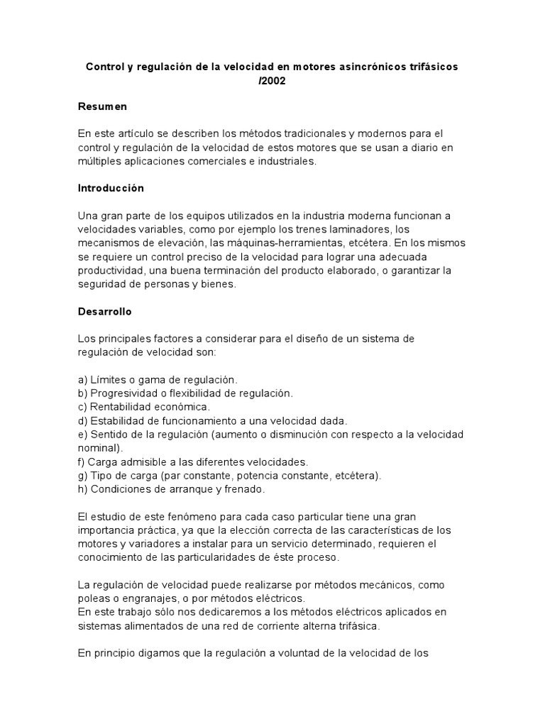 Control y Regulación de La Velocidad en Motores Asincrónico | PDF ... Control y Regulación de La Velocidad en Motores Asincrónico | PDF ...
