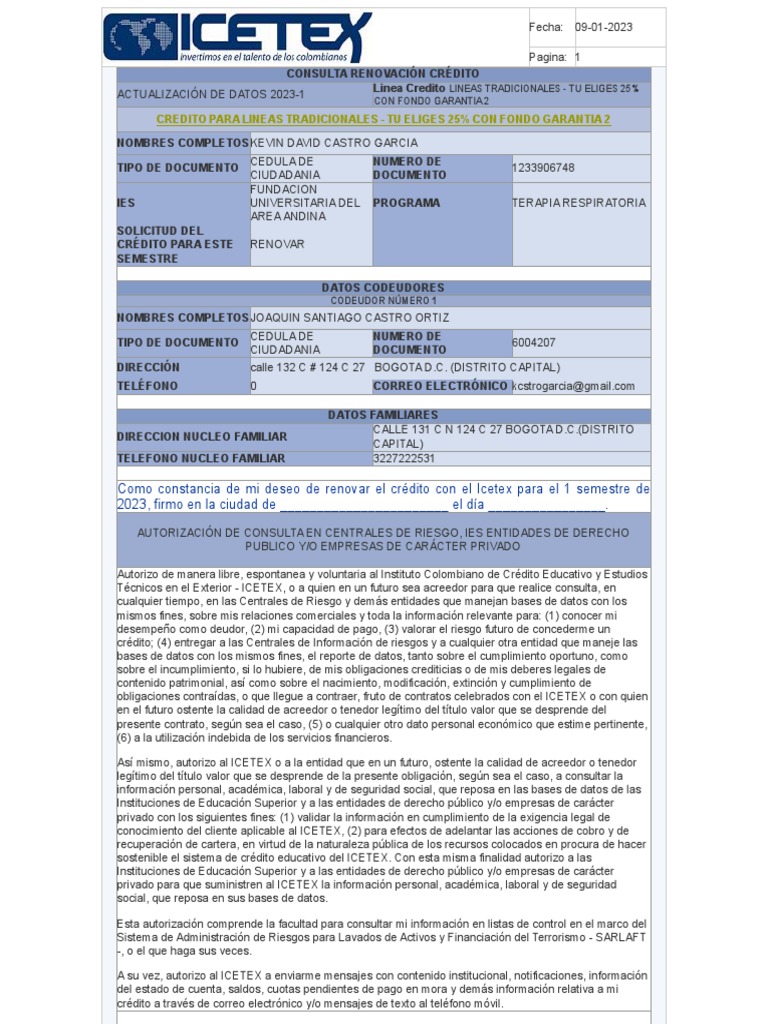 Renovación de Crédito ICETEX 2023-1 | PDF | Crédito | Finanzas y dinero