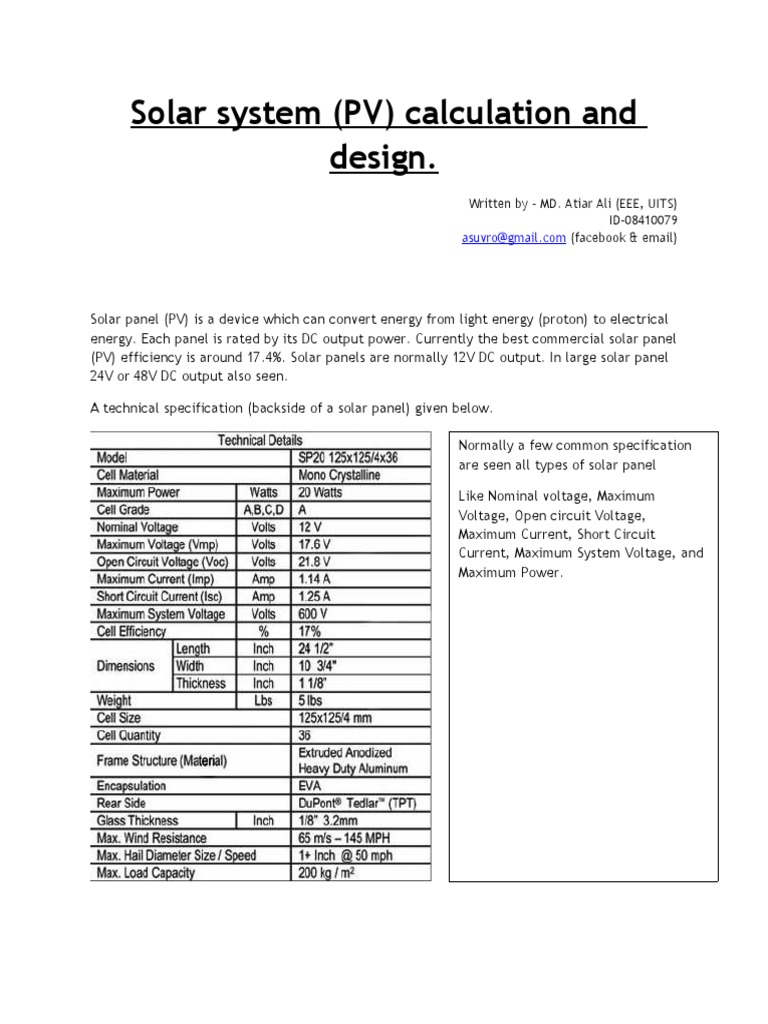 Solar PV System Design Calculations | PDF | Solar Panel | Watt