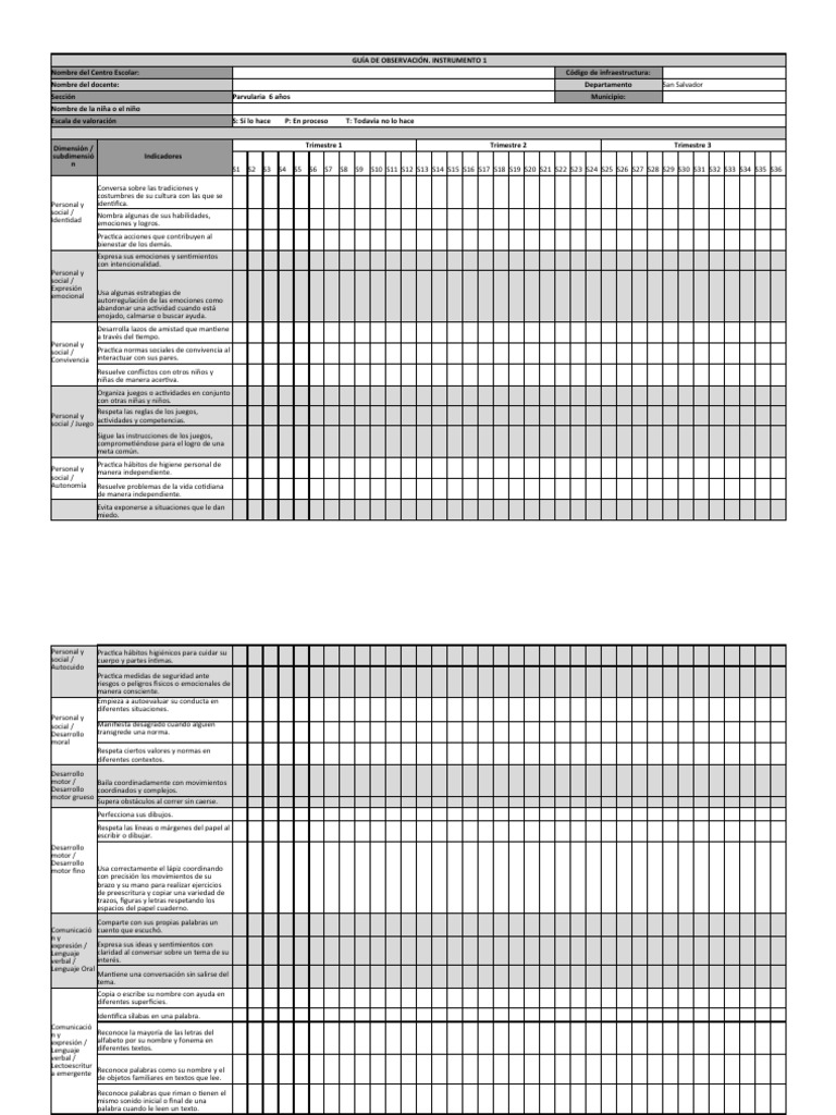 Parvularia 6 Años Instrumentos. Guias de Observación | PDF ...