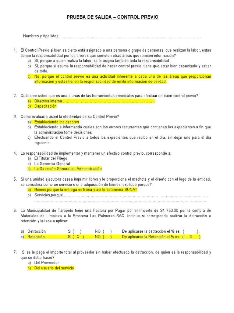 Prueba de Salida-Control Previo | PDF