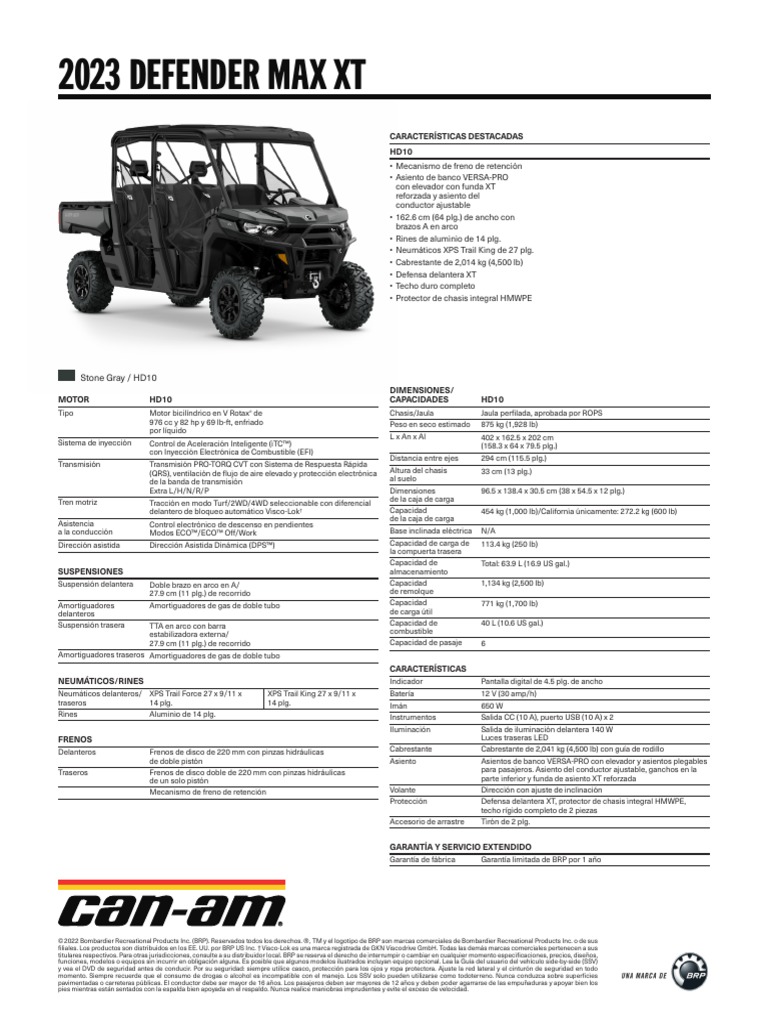 ORV SSV MY23 SPEC Can Am DEF MAX XT SP HR | PDF | Ingeniería de ...