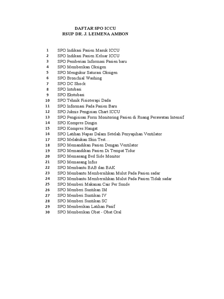 Daftar Isi SPO ICCU Leimena | PDF | Sains & Matematika