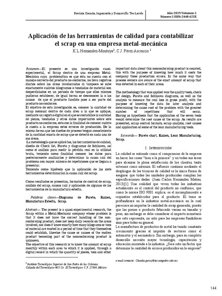 Articulo Sobre Aplicacion Herramientas de Calidad | PDF | Calidad (comercial) | Lean Manufacturing