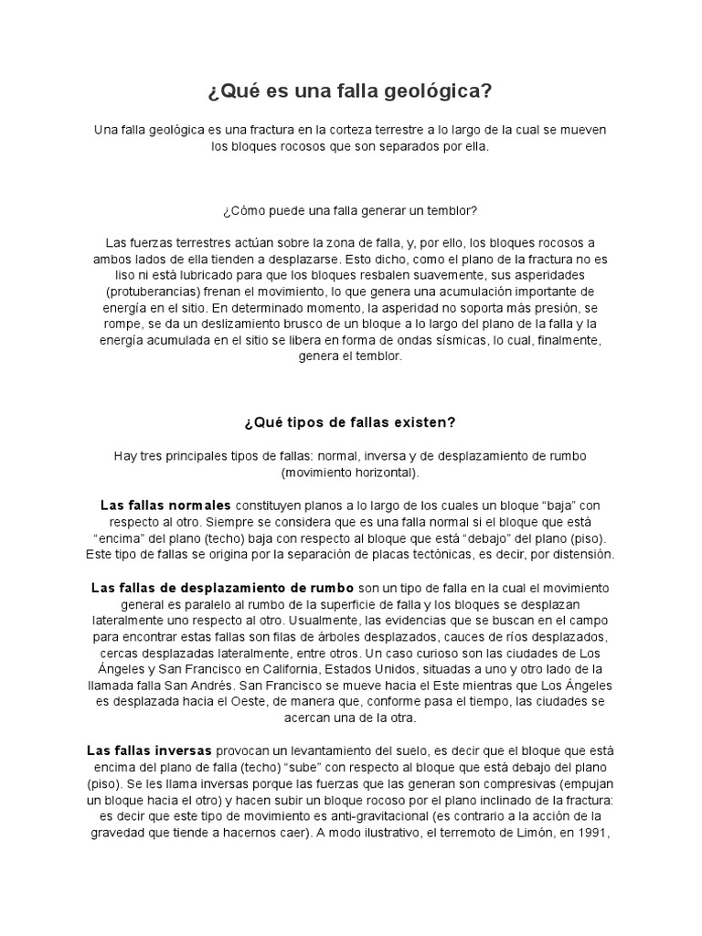 ¿Qué Es Una Falla Geológica | Descargar gratis PDF | Falla (geología ...