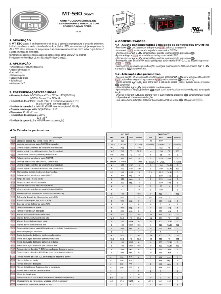 Manual Controlador MT 530 Super | PDF | Tempo | Termostato