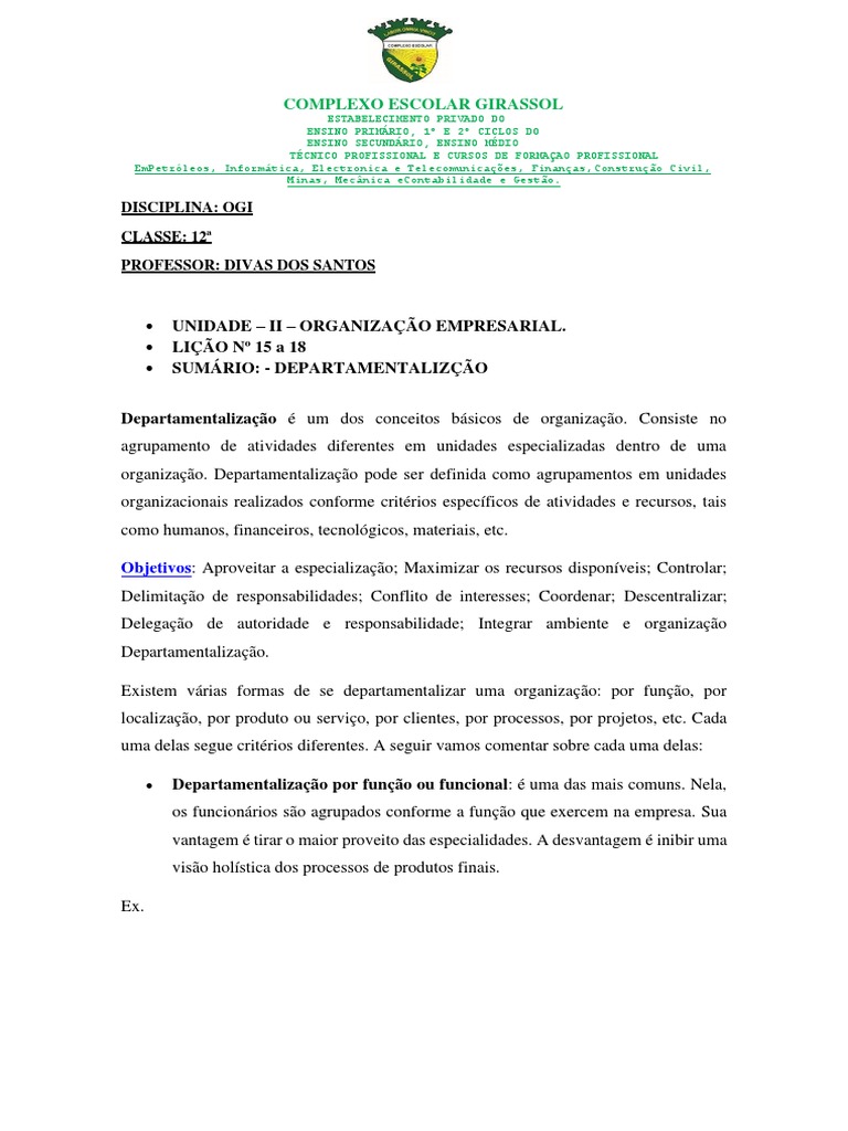 Complexo Escolar Girassol Aula de Ogi | PDF | Business | Economias