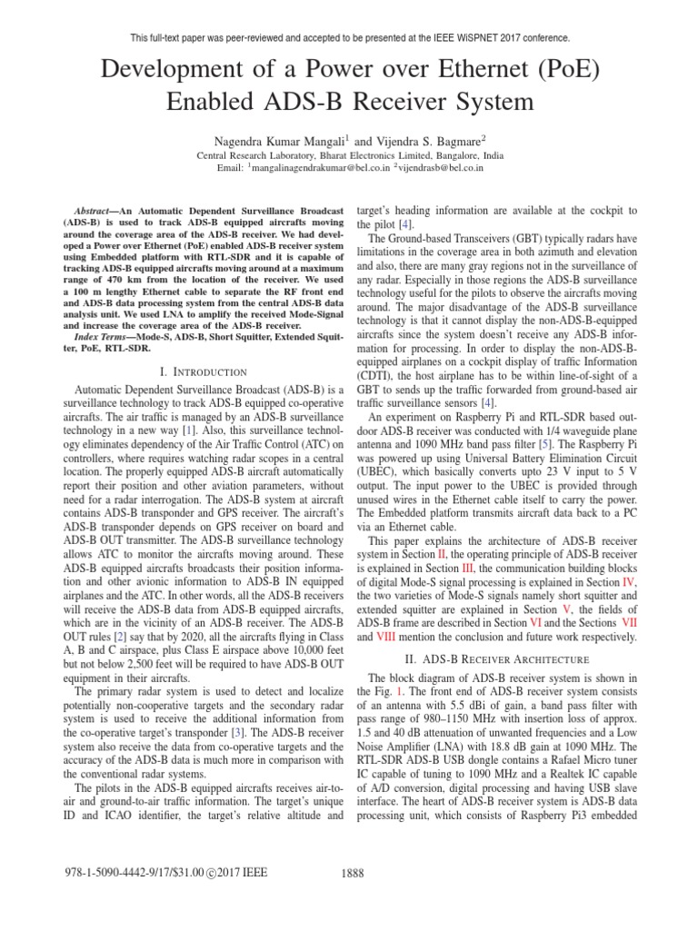 Development of A Power Over Ethernet (PoE) Enabled ADS-B Receiver System | PDF | Radar ...