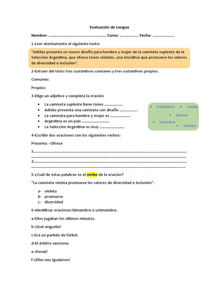 Evaluación de Lengua 5 | PDF