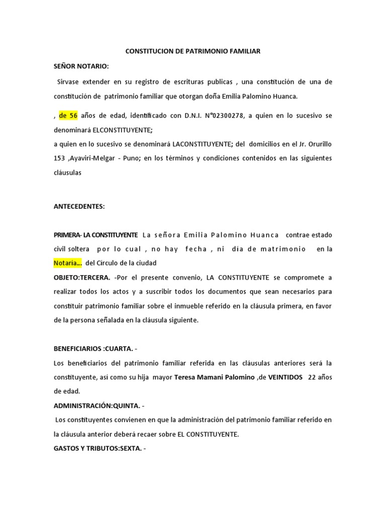 Constitución de Patrimonio Familiar | PDF | Gobierno | Ley común