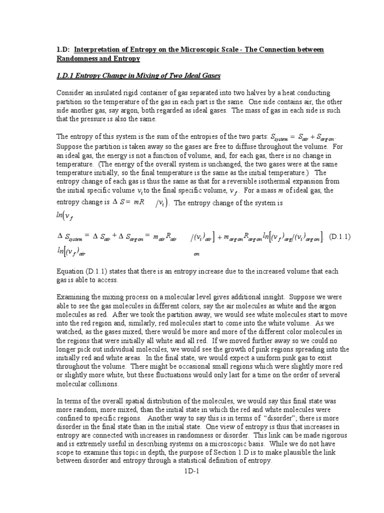 1.D.1 Entropy Change in Mixing of Two Ideal Gases | PDF | Entropy | Gases