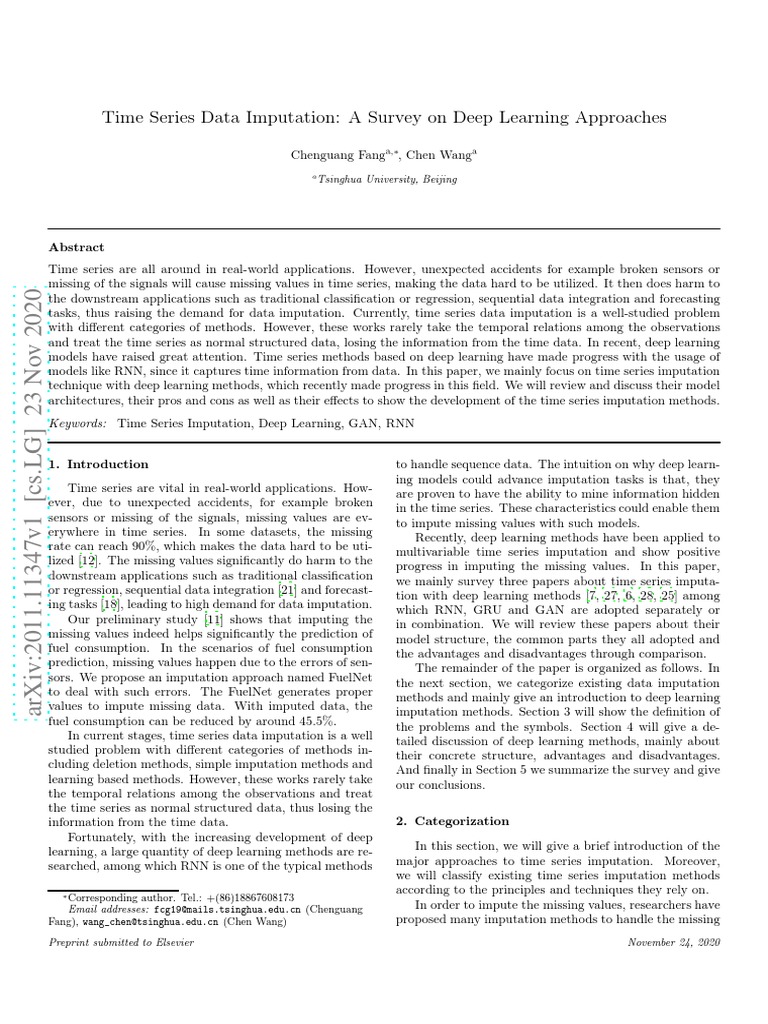 Time Series Data Imputation - A Survey On Deep Learning Approaches | PDF | Time Series | Deep ...