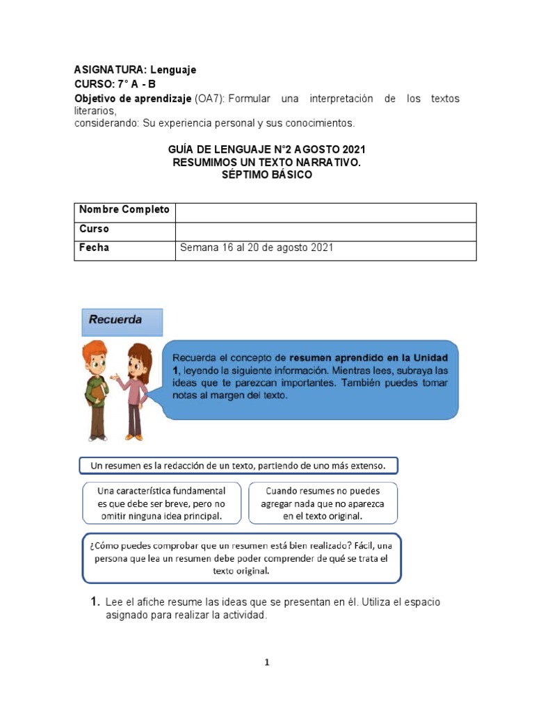 Guia 2 Agosto Comprension Lectora 7 Basico Pdf