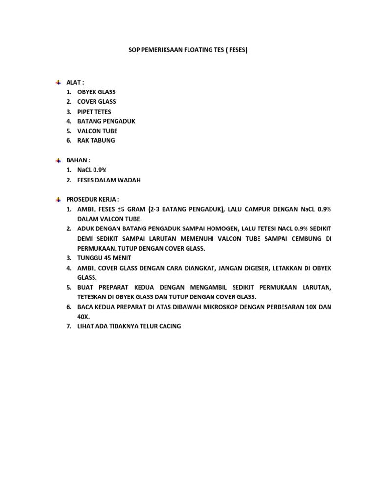 Sop Pemeriksaan Floating Tes (Final) | PDF