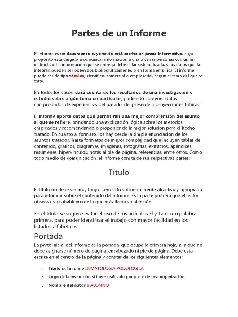 Partes de Un Informe Ejemplo | PDF | Información | Hipótesis
