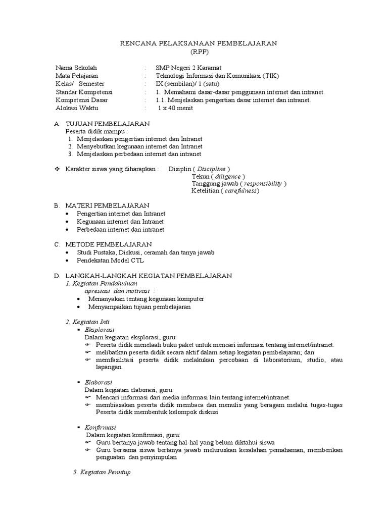 RPP Tik Kelas 9 | PDF | Komputer