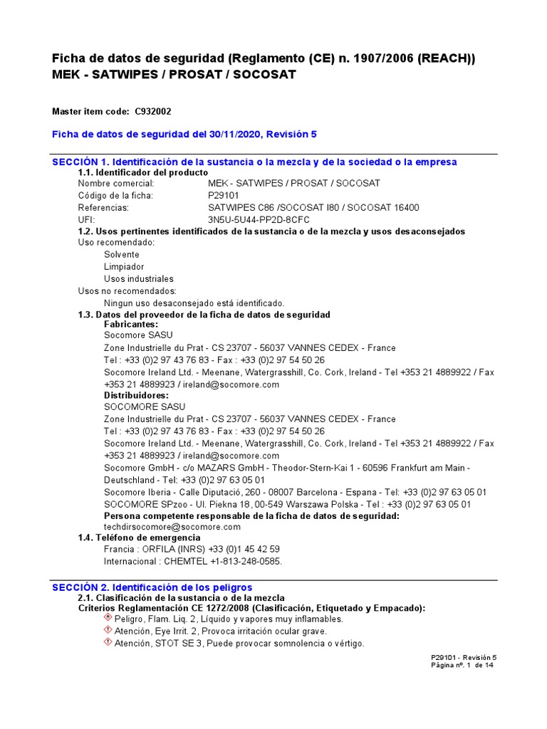 Mek L Sds Spanish CLP Europe | PDF | Toxicidad | Agua