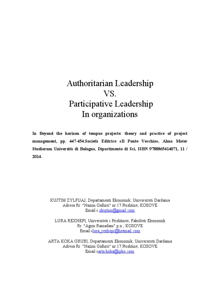 Authoritarian Leadership VS. Participative Leadership in Organizations ...