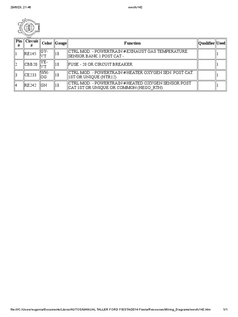 C142 - CATALYST MONITOR SENSOR Ford Fiesta 1.6 | PDF