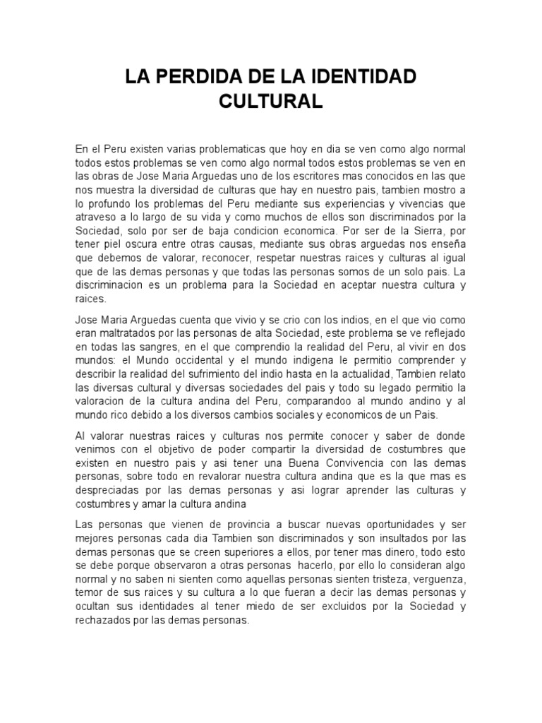 La Perdida de Identidad Cultural | PDF | Perú | Sociedad