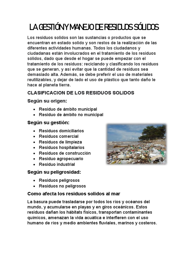 LA GESTIÓN Y MANEJO DE RESIDUOS SÓLIDOS | PDF