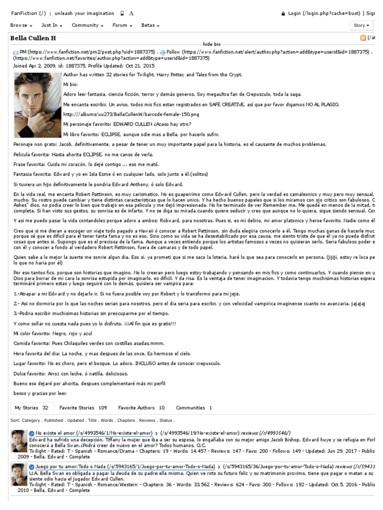 Bella Cullen H - FanFiction | PDF | Crepúsculo (serie de novelas)