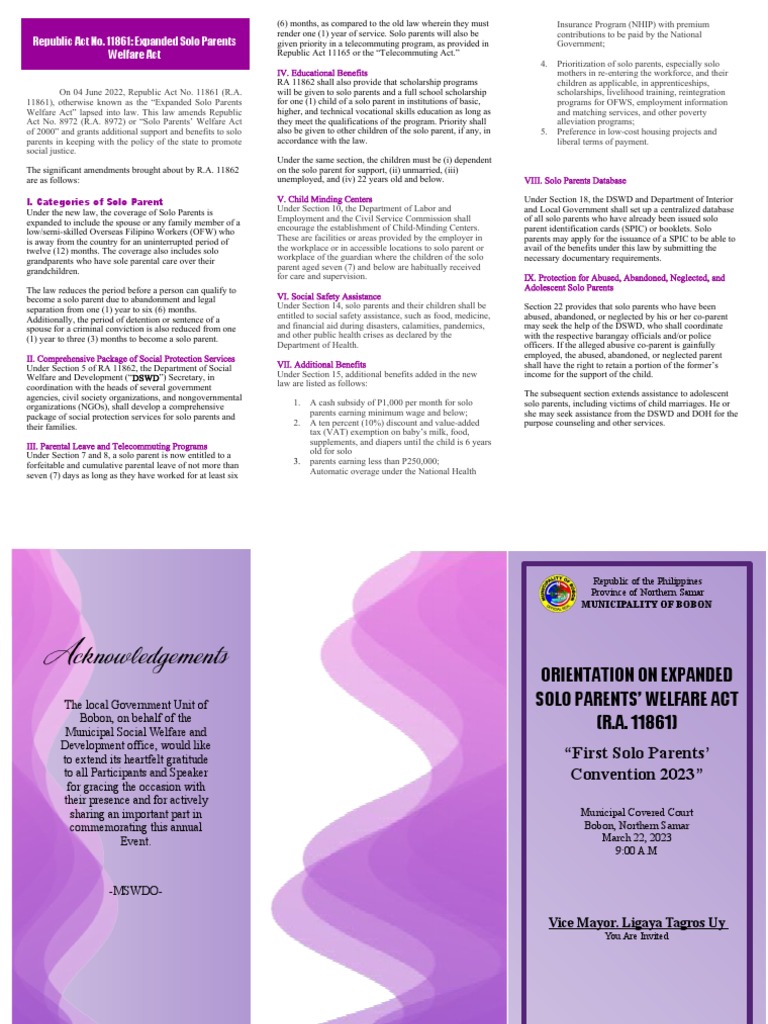 Republic Act No. 11861: Expanded Solo Parents Welfare Act | PDF ...