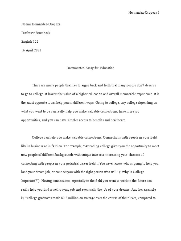 Documented Essay #1 - Education | PDF | College | Economies