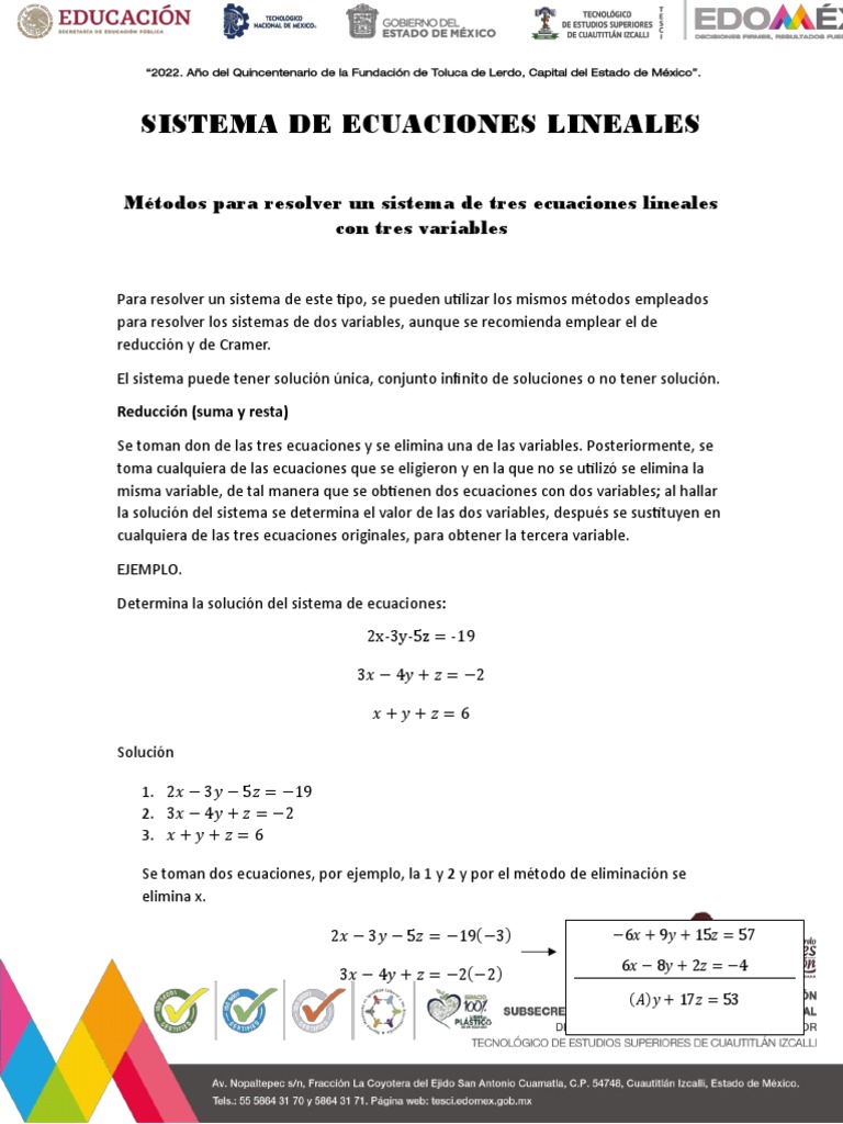 Resolver Ecuaciones Lineales 3x3 | PDF | Ecuaciones | Sistema de ...